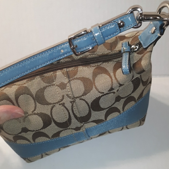 Coach | Bags | Like Newcoach Blue Signature Stripe Top Handle | Poshmark
